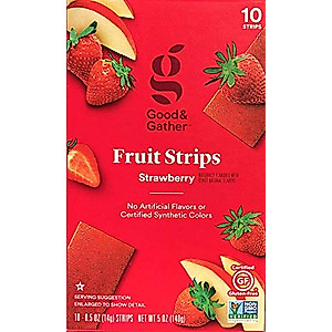 Fruit Strips Fruit Leathers Healthy Snack Made with Real Fruit and Veggie Puree Concentrate Good and Gather 10 Strips (Strawberry) - SET OF 3