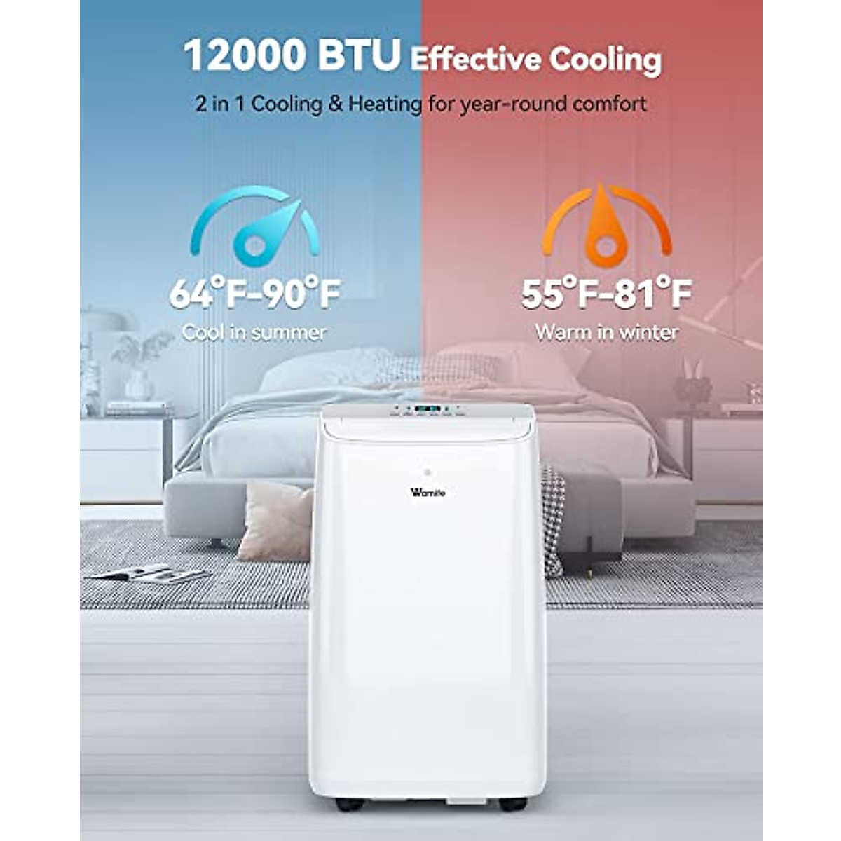 Wamife 12000 BTU Portable Air Conditioner, Smart Indoor Air Conditioner Voice Control with Alexa & Google Home, Cools Up to 700 Sq.Ft. Portable AC Unit with Remote Control, Window Kit