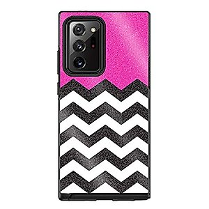 MightySkins Glossy Glitter Skin for OtterBox Symmetry for Samsung Galaxy Note20 Ultra 5G - Hot Pink Chevron | Protective, Durable High-Gloss Glitter Finish | Easy to Apply | Made in The USA