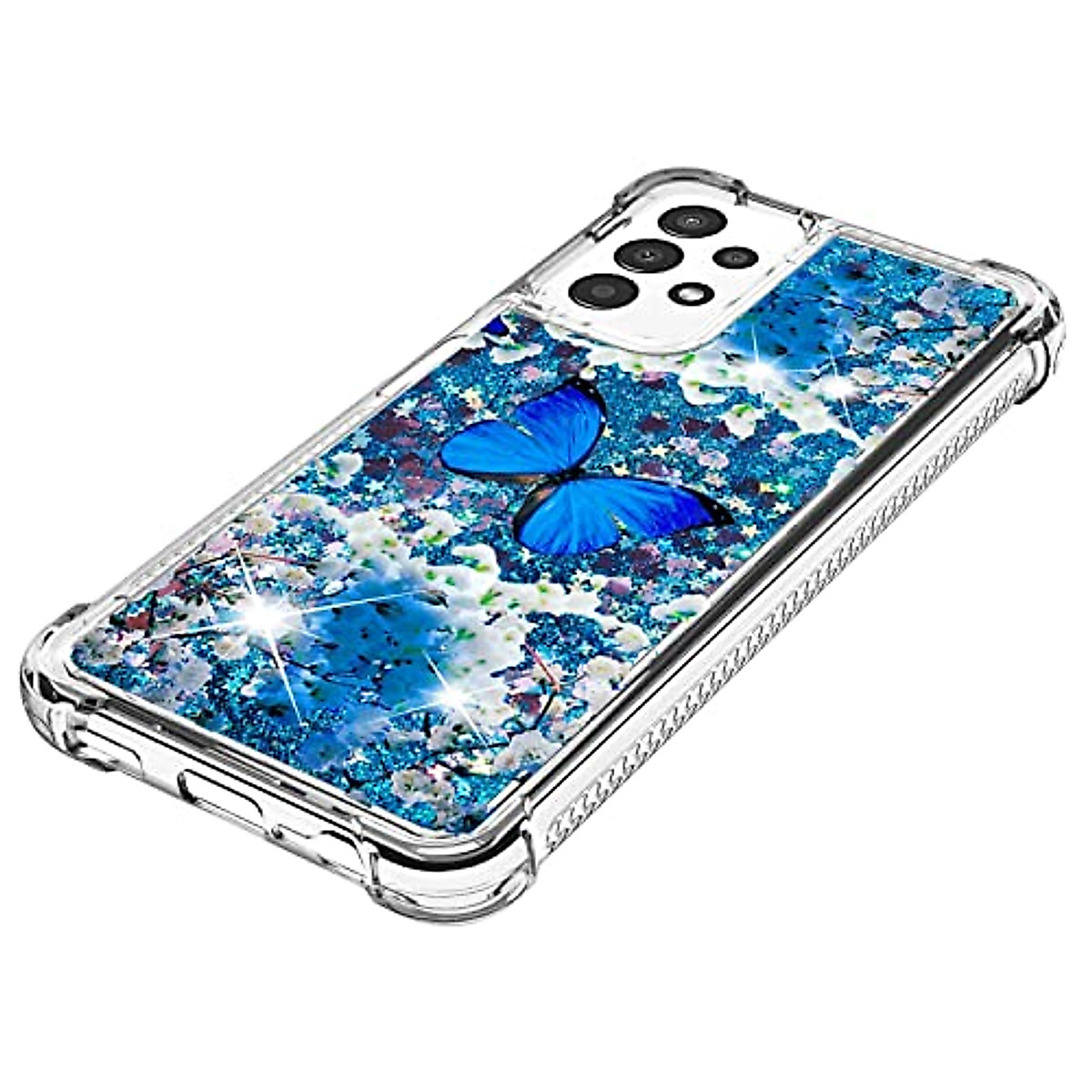 CAIYUNL for Samsung Galaxy A13 4G Case [Not fit A13 5G]with Screen Protector,Girls Women Cute Glitter Liquid Floating Soft TPU Shockproof Protective Phone Case for Samsung Galaxy A13 4G-Blue Butterfly