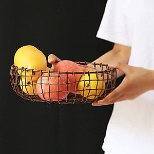 Vintage Handmade Woven Wrought Iron Mesh Fruit Basket Bowl Creative Bronze Snack Plate Tray Holder Stand Round Serving Storage Container (Small(1pc))