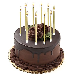 24 Count Party Long Thin Cake Candles Metallic Birthday Candles in Holders for Birthday Cakes Cupcake, Gold