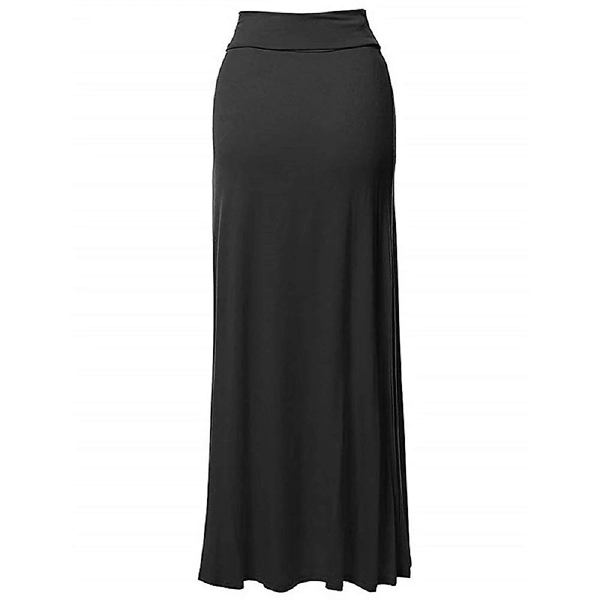 ShezPretty Women's Premium Fold Over High Waist Long Floor Length Maxi Skirt (Large, Black)