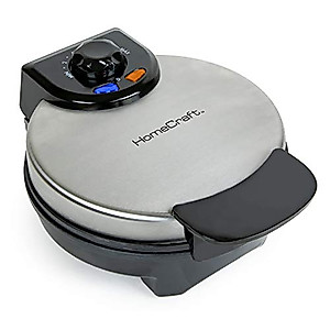 Nostalgia HomeCraft 7 inch Round Stainless Steel Electric Belgian Thick Waffle Maker, Non Stick, Die Cast Aluminum, Easy to Clean