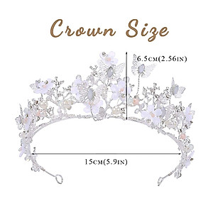 Kilshye Silver Crown Butterfly Rhinestone Tiara Bridal Wedding Crown Queen Costmue Prom Headpiece for Women and Girls (Silver)