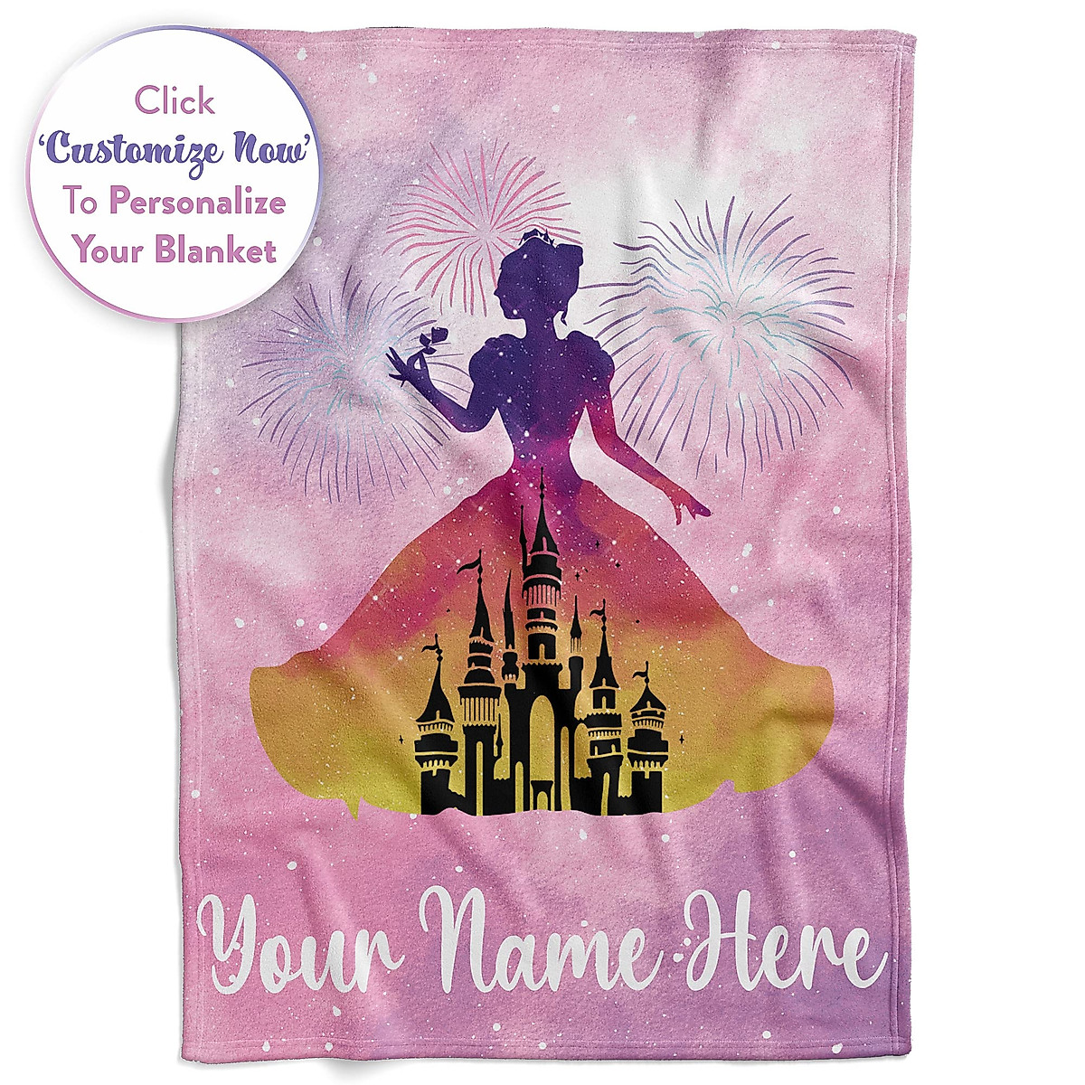Personalized Princess Blanket for Girls - Ships Next Day, USA Made, Warm, Cozy, Soft Throw for Travel - Pink Room Decor - Plush Fleece or Sherpa Blanket with Custom Name (Fleece - 50x60)