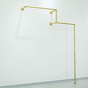 CIVANA Industrial Pipe Clothes Rack, Wall Mounted Garment Bar, Retail Clothing Display Stand, Pipeline Hanging Rod Steampunk Style, 59in, Gold