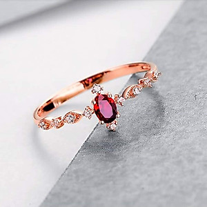 KnBoB Women Infinity Oval Shape 0.25ct Ruby Ring 18K Rose Gold Promise Wedding Engagement Bridal Anniversary Ring Size 6.5