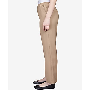 Alfred Dunner Women's Around Elastic Waist Polyester Short Pull-On Style Pants, Tan, 12 Petite