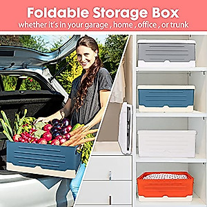 Aliokee 30L Collapsible Storage Bins with Lids,Durable Folding Plastic Containers, Utility Crates,Stackable Latch Storage Boxes For Home & Office &Car Travel Organization(3-Pack,Blue)