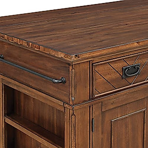 OSP Home Furnishings Palisade Kitchen Island with 3 Drawers and Cabinets with Adjustable Shelves and Pan Storage, Oak Finish