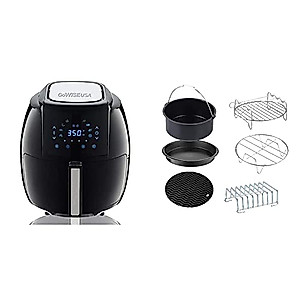 GoWISE USA 1700-Watt 5.8-QT 8-in-1 Digital Air Fryer with Recipe Book, Black & Standard 6-Piece Air Fryer Accessory Kit for 2.75-4 Quarts, Small, Universal