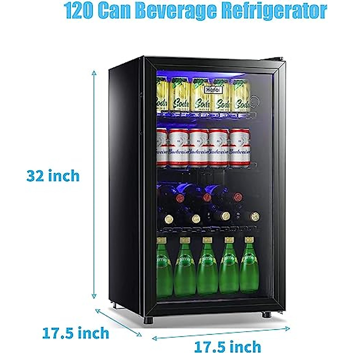 Beverage Refrigerator and Cooler - 120 Can Mini Fridge with Glass Door for Soda Beer or Wine - Small Drink Dispenser Machine for Office or Bar with Adjustable Removable Shelves