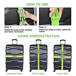 Masterwise Luggage Straps, 79” Adjustable Luggage Straps for Suitcases TSA Approved Travel Belt Suitcase Strap to Keep Your Suitcase Secure While Traveling (Green, 2pcs)