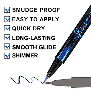 evpct 2Pcs Metallic Royal Blue & Green Glitter Glittering Diamond Liquid Eyeliner Eye Makeup Pencil Set, Sparkle Shimmer Colored Eyeliner Pen Waterproof Smudge Proof Long Lasting High Pigmented