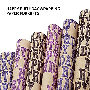 Happy Birthday Wrapping Paper for Men Boys Women Girls Adults Kids 3 Colors ''Happy Birthday'' Lettering Design Brown Birthday Gift Wrapping Paper 6 Sheets Folded Flat 20 X 28 Inches