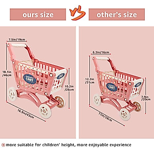 deAO Kids Shopping Cart Trolley for Groceries Toddlers 65 Food Fruit Vegetables Pretend Play Food Role Play Educational Toy Play Kitchen Toys Store Playset (Red)