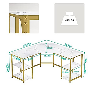 Elephance Large L-Shaped Computer Desk with Shelves, Corner Desk, Home Office Writing Workstation, Gaming Desk PC Latop Table with Storage