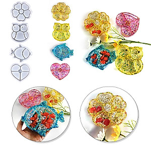 4 PCS Jewelry Tray Resin Mold,Flower Heart Fish Owl Tray Silicone Mold,Jewelry Storage Box Resin Casting Mold for DIY Epoxy Crafts