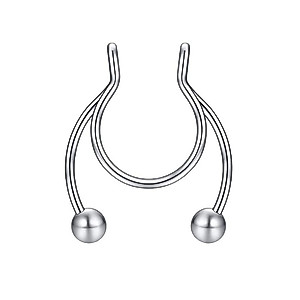 1 Pcs Nose Rings Hoop 18 Gauge Non Piercing Stainless Steel Clip On Fake Faux Septum Clicker Nose Hoop Ring Piercings Jewelry for Women Men Flower Nose Hoop (Silver, One Size)