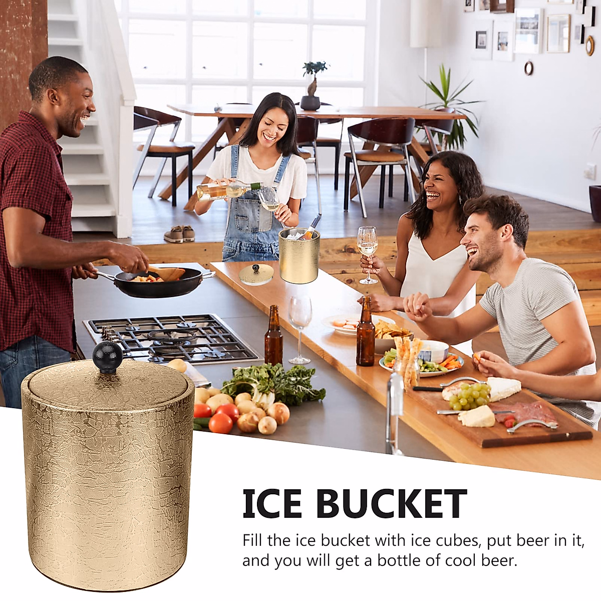 BESTonZON Gold Ice Bucket Gold Ice Bucket Gold Ice Bucket Gold Ice Bucket Stainless Steel Ice beer bottle cooler large ice bucket champagne ice bucket Bucket with Lid Gold Ice Bucket Gold Ice Bucket