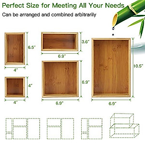 Pipishell 5-Piece Bamboo Drawer Organizer Set, Multi-use Storage Box Set, Varied Sizes Junk Drawer Organizer for Office, Home, Kitchen, Bedroom, Bathroom