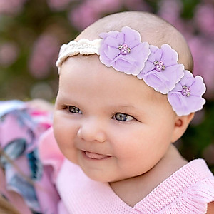 30 Pieces Fabric Flowers for Crafts, Purple Rhinestone Pearl Chiffon Applique Patches Lace Sewing Small Floral Applique for Clothing, Wedding Ornament, Graduation Headbands Flower, Party Decoration