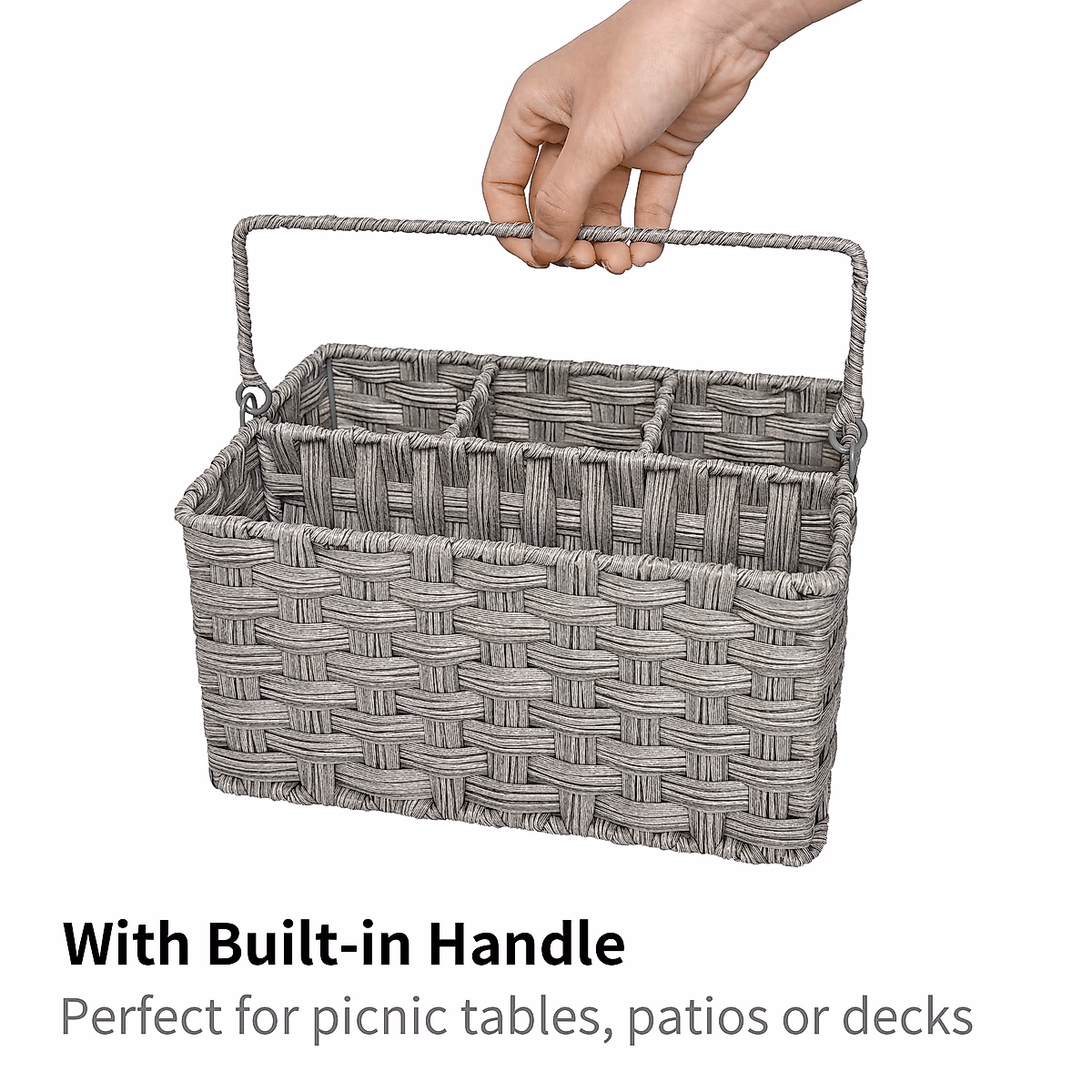 GRANNY SAYS Utensils Holder, Caddy Cutlery Holder Silverware, Utensils Organizer, Wicker Picnic Baskets with Handle, Spoon Holder for Party, Basket Holder for Kitchen Table, Cabinet