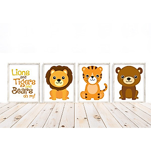 Lions and Tigers and Bears Oh My Nursery Art Print Set of 4
