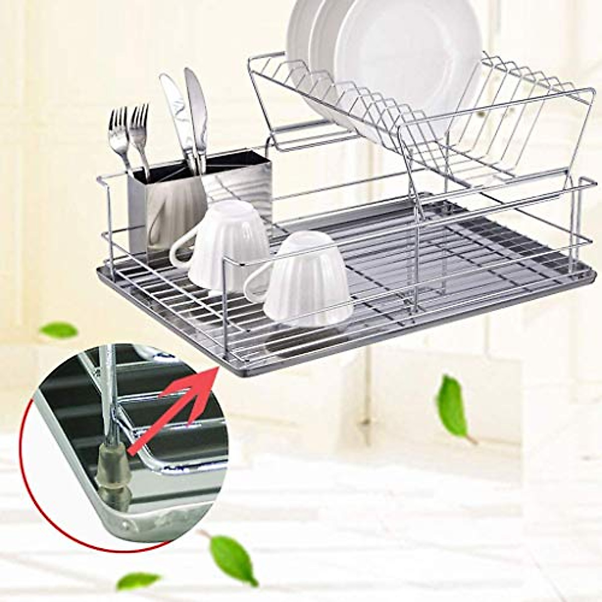SDGH Stainless Steel Bowl Drain Rack - Double-Layer Tableware Storage Rack 47*33.5*32cm