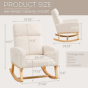 YUUIJOAA Rocking Chair Nursery - Glider Modern Accent Chairs Upholstered Velvet Nursing Rocker Padded Armchair for Indoor Living Room Bedroom Beige