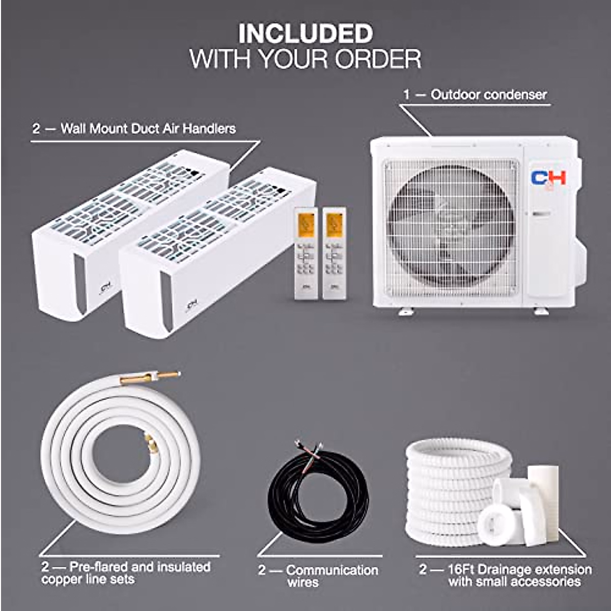 Cooper & Hunter 36,000 BTU, 23.9 SEER2, Dual Zone Wall Mount 12000 24000 BTU Ductless Mini Split Air Conditioner Heat Pump Full Set with 25ft Installation Kits