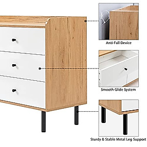 KFO Dresser for Bedroom, 6 Drawer Dresser with Metal Handle, Sturdy Frame Modern Bedroom Furniture, Chest of Drawers, Wood Dresser with Drawers for Living Room, Hallway, Children Room