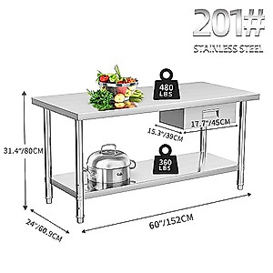 YITAHOME Stainless Steel Table with Drawer, 60" X 24" Work Table with Drawer, Metal Table Prep Table for Home Kitchen Restaurant Garage Warehouse