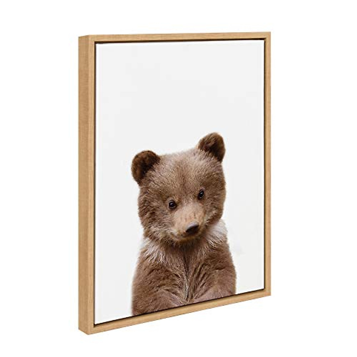 Kate and Laurel Sylvie Baby Bear Animal Print Portrait Framed Canvas Wall Art by Amy Peterson, 18x24 Natural