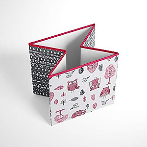 Bacati Owls Girls Cotton Storage Box Small, Pink/Grey