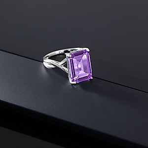 Gem Stone King 10K White Gold Gemstone Birthstone Engagement Ring | Emerald Cut 14X10MM | Wedding Engagement Anniversary Promise Ring For Women | Available In Size 5-9