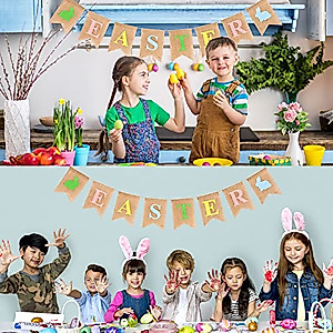Whaline St. Patrick's Day Banner with String LUCKY Letters Burlap Banner Happy Easter Rabbit Bunting Garland Pre-Assembled Hanging Decoration for Home Party Supplies