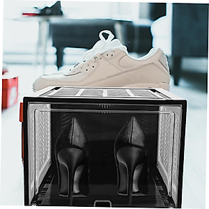 EXQUIMEUBLE 2pcs Boxes Foldable Shoe Box Sneakers Shoe Stand Shoes Shoe Containers Shoe Rack Organizer Shoe Rack for Closet Shoe Boxes with Lids Shoe Storage Clamshell Plastic Large Showcase