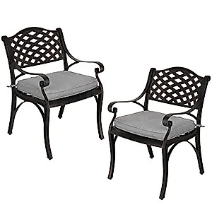 JOIVI Cast Aluminum Patio Chairs Set of 2, Outdoor Dining Metal Chairs with Cushions, Lattice Design Antique Bronze
