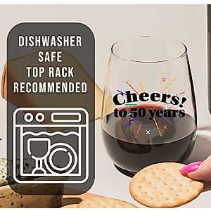 Spotted Dog Company Cheers! To 50 Years, Printed, 17oz Stemless Wine Glass, Happy 50th Birthday Decorations, 50th Birthday Gifts for Men, Birthday Gift Ideas, Wine Glass Cups, Drinking Decor