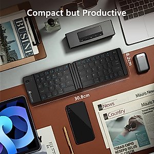 Acoucou Mini Bluetooth Keyboard Wireless Foldable Keyboard, Rechargeable Bluetooth Keyboard Portable Pocket Size Keyboard, Compatible with MAC/iOS, Windows, Android Smartphones, Tablets, Laptops etc.