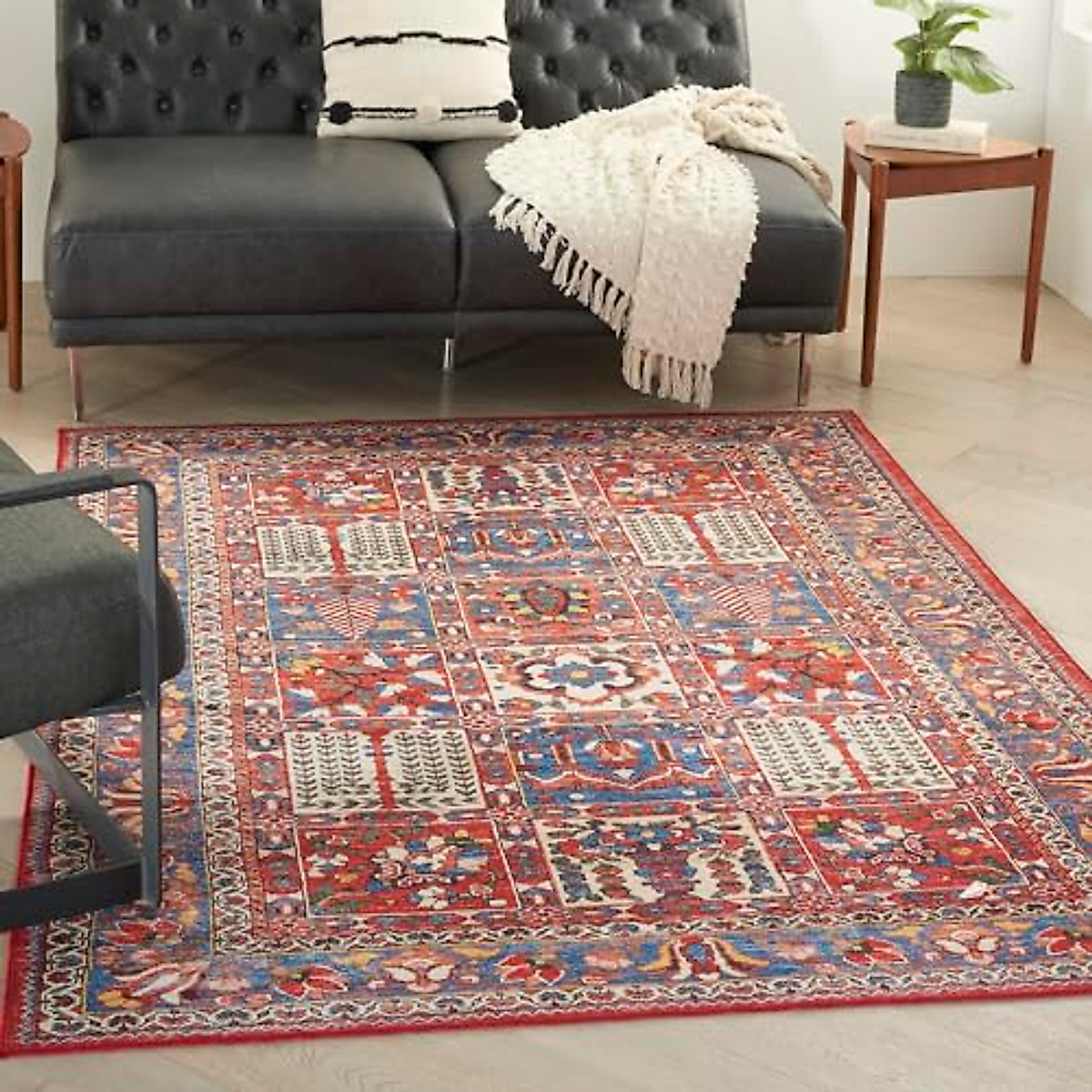 Nourison Fulton Vintage Red 5' x 7' Area Rug, Easy-Cleaning, Non Shedding, Bed Room, Living Room, Dining Room, Kitchen (5x7)