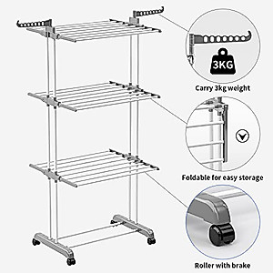 Winyousk [2023 Quality Upgrade Clothes Drying Rack, Movable 4-Tier Laundry Rack, Drying Rack Clothing with Casters Drying Clothes for Indoor/Outdoor, 67''H x 19''W x 30''L