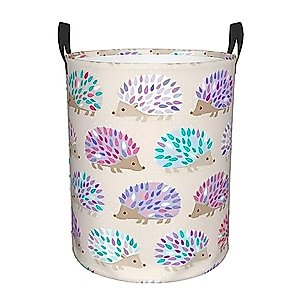 Hedgehog Polkadot Laundry Basket Protable Circular Laundry Hamper Storage Bin Organizer With Handles For Bathroom,Bedroom Clothes