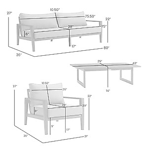 Armen Living Grand 4 Piece Black Aluminum Outdoor Seating Set with Dark Gray Cushions