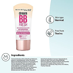 Maybelline Dream Fresh Skin Hydrating BB cream, 8-in-1 Skin Perfecting Beauty Balm with Broad Spectrum SPF 30, Sheer Tint Coverage, Oil-Free, Light/Medium, 1 Fl Oz