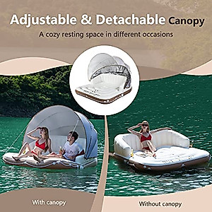 Giantex Canopy Island, Pool Float Canopy w/SPF50+ Retractable Detachable Sunshade, Canopy Float Adult w/2 Cup Holders High Backrest Armrest, 71" x 71" Canopy Island Inflatable Lounge, Load 440LBS