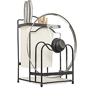 XJJZS Stainless Iron Cutting Board Holder,Lid Holder,Pot Lid Rack Organizer Kitchen Cabinet Rack Storage (Black)