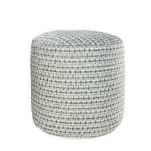 LR Home Interwoven Coastal Delight Indoor Outdoor Pouf, Blue/Green/White, 20" x 20" x 20"